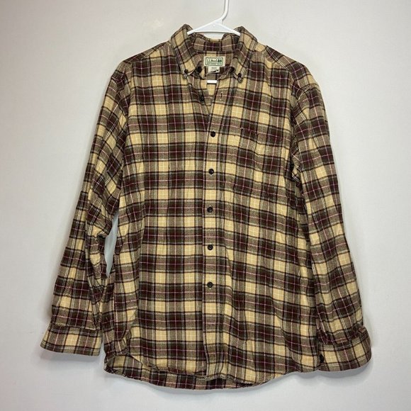 L.L. Bean | Shirts | Ll Bean Men M Flannel Button Down Shirt Brown Plaid Chore Outdoor Regular ...